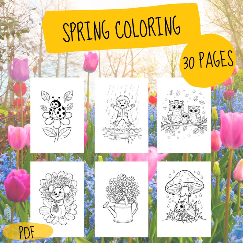 Spring Coloring Book for Kids Printable | Cute Easter & Flower Coloring ...