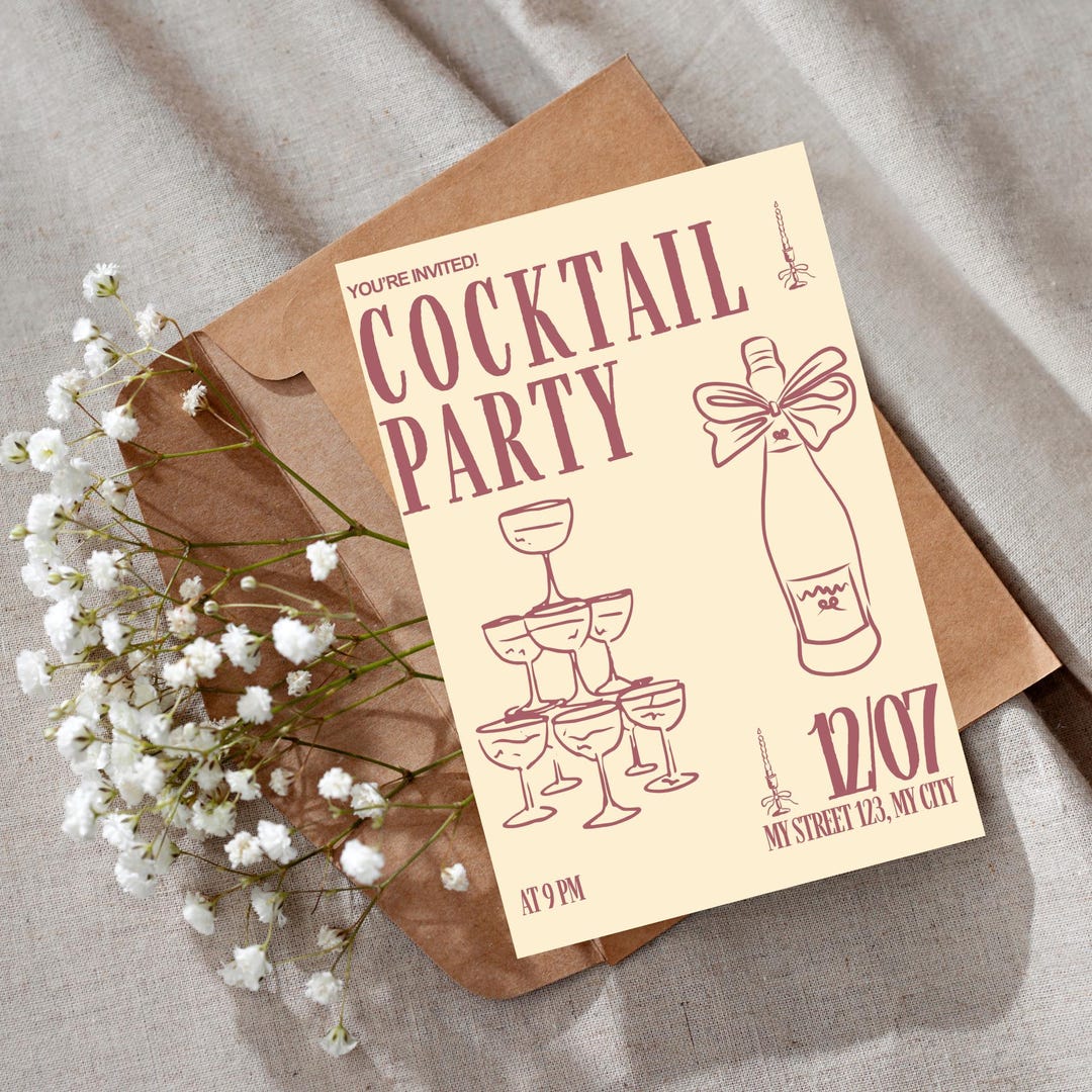Cocktail Party Invitation Template, Modern Minimalist Cocktail Night ...