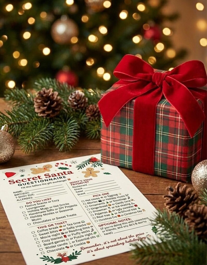 Secret Santa Questionnaire Printable – Christmas Gift Exchange Form ...