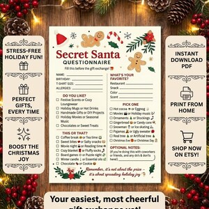 Secret Santa Questionnaire Printable – Christmas Gift Exchange Form ...