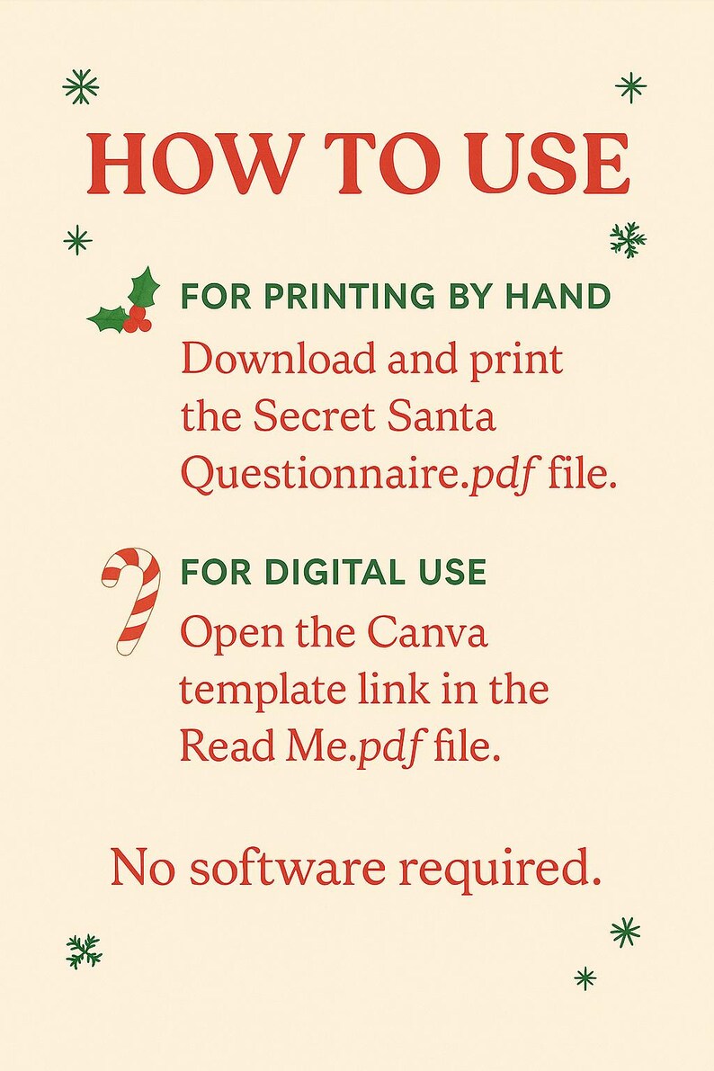 Secret Santa Questionnaire Printable + Canva Editable Christmas Gift ...