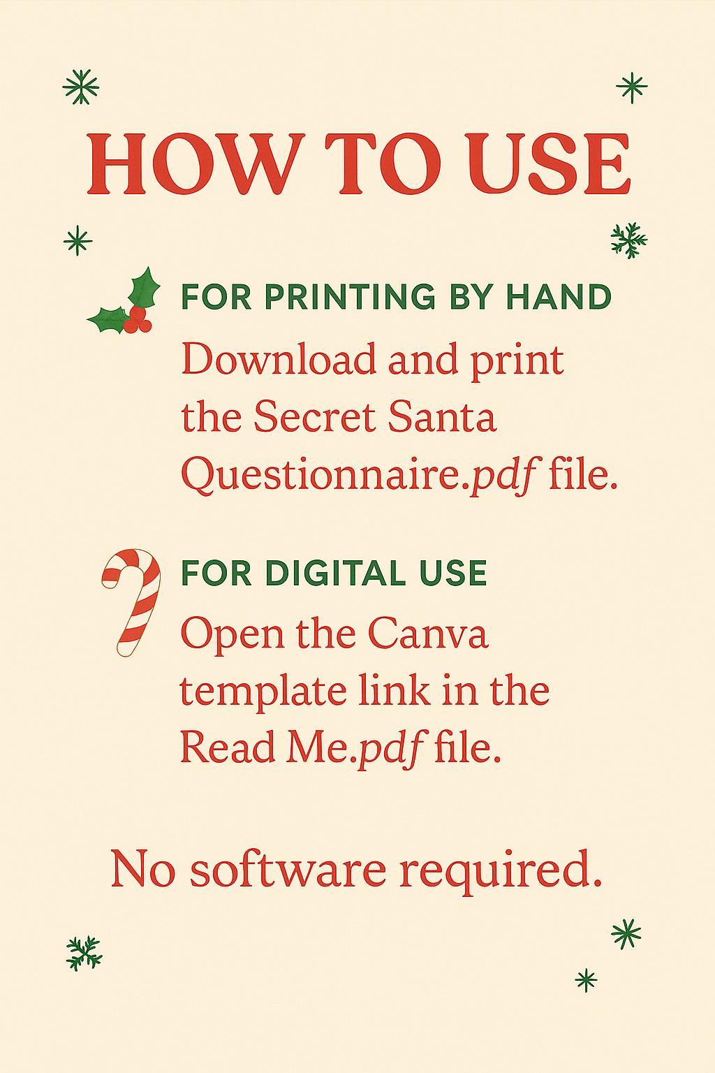 Secret Santa Questionnaire Printable + Canva Editable Christmas Gift ...