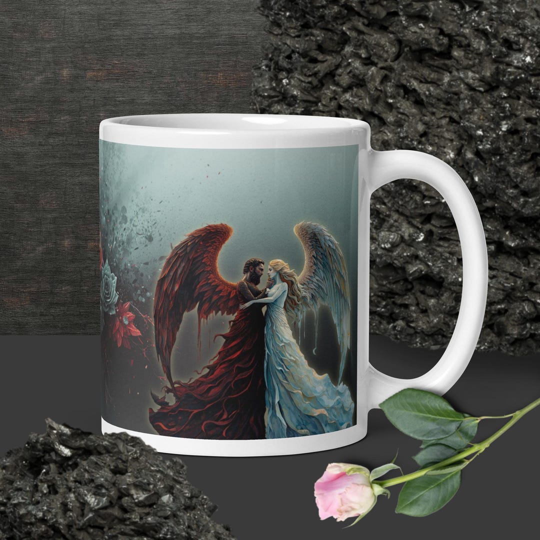 Dark Fantasy Angel Mug – Fallen & Divine Love Art Cup, Gothic Valentine ...