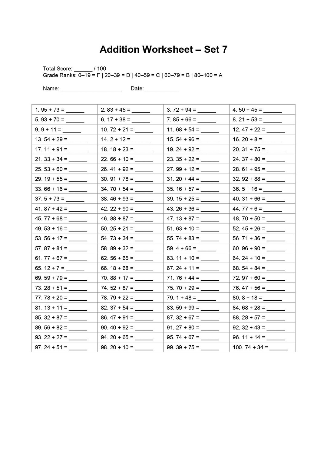 Two-digit Addition Worksheet: 10 Sets Math Practice (PDF) - Etsy