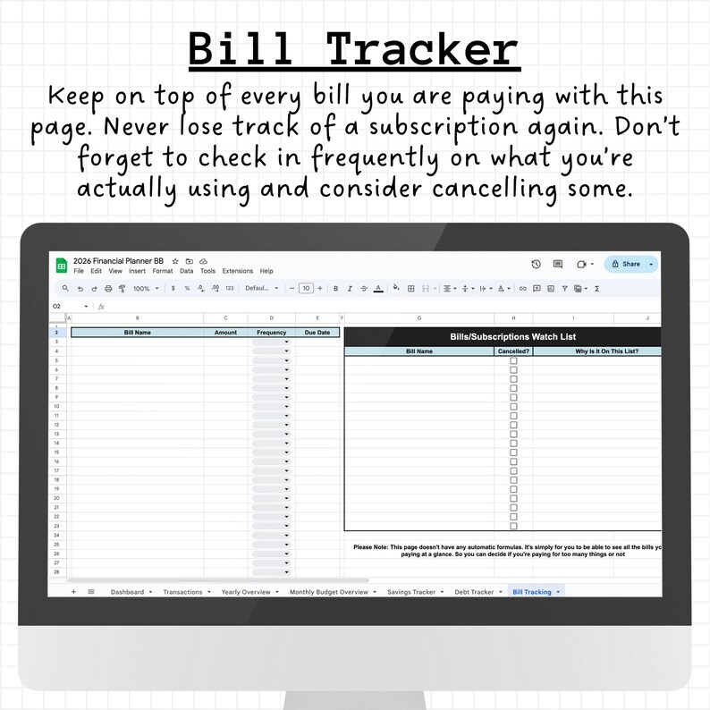 2026 Financial Tracker Spreadsheet | Budget, Bills, Savings & Debt ...
