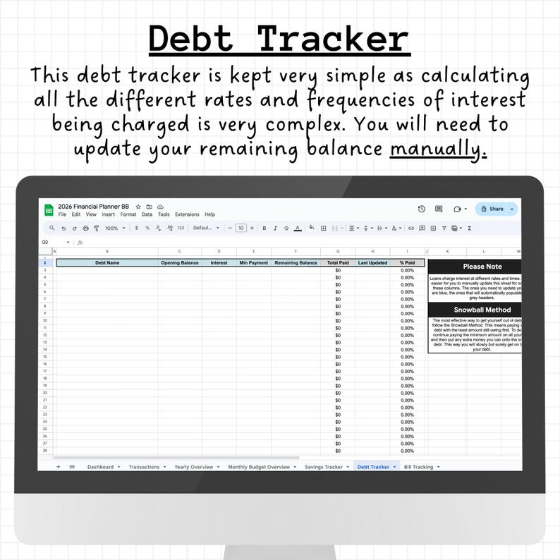2026 Financial Tracker Spreadsheet | Budget, Bills, Savings & Debt ...