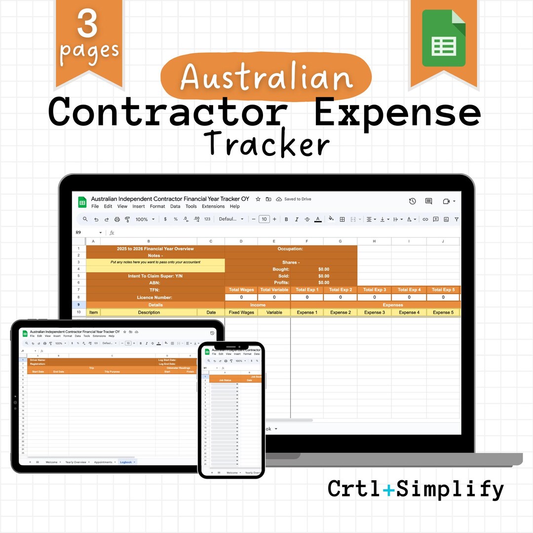 Australian Contractor Expenses Tracker 2026 | Google Sheets Income for ...