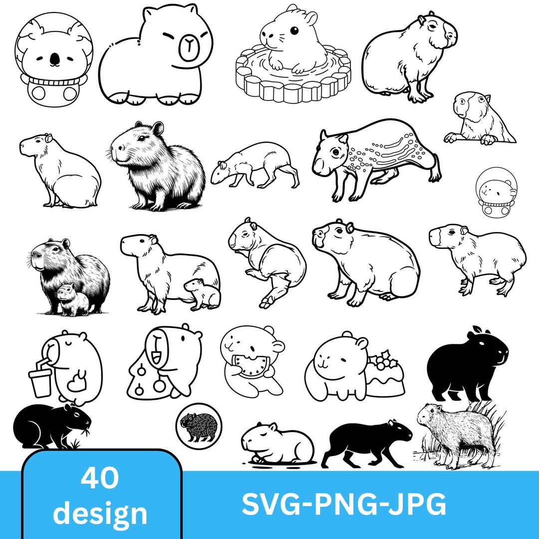 Bundle Capybara SVG, clipart animaux Kawaii (téléchargement instantané ...