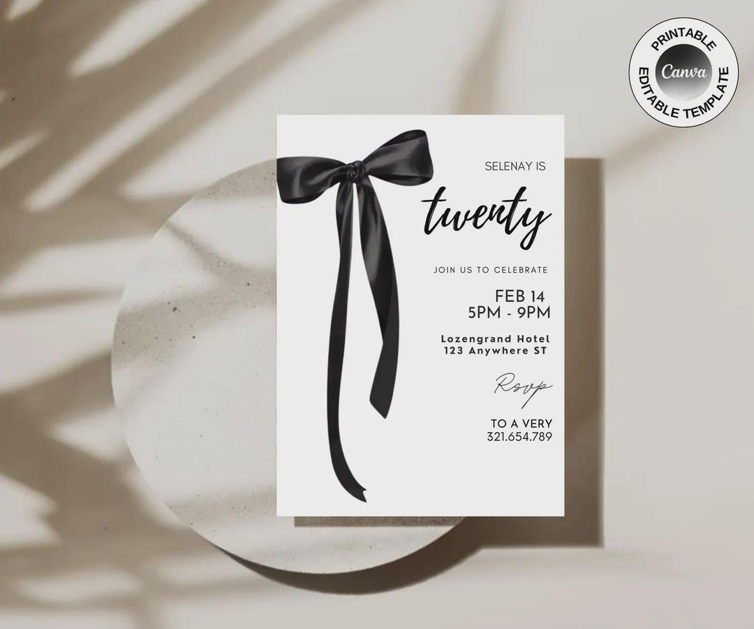 Coquette Black Bow Birthday Invitation: Editable Canva Template - Etsy