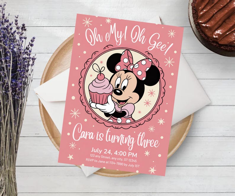 Editable Oh My Oh Gee! Minnie Mouse Themed Birthday, Girl Turning Three ...