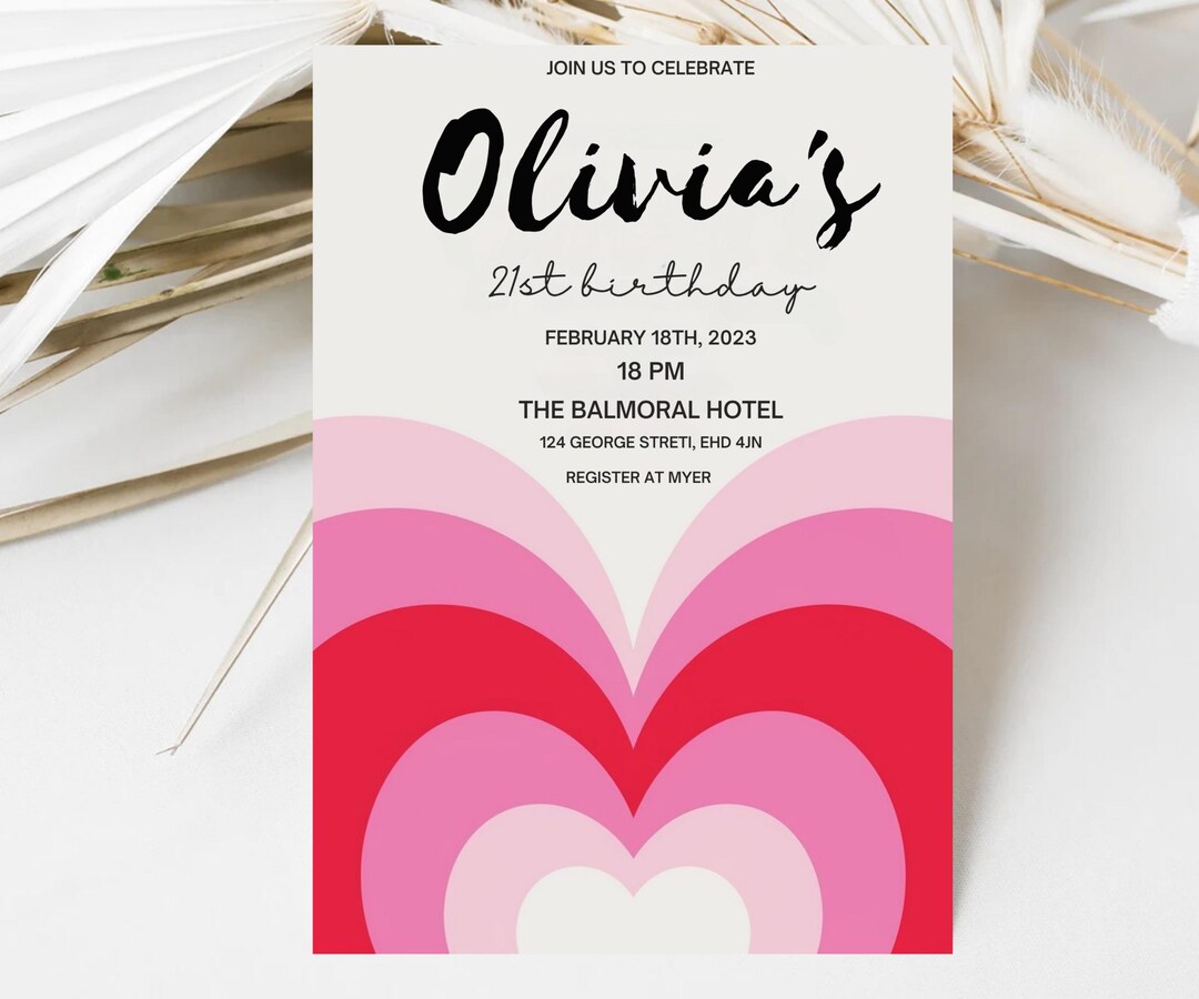 Editable 21th Birthday Invitation Template: Pink Modern Design (canva ...