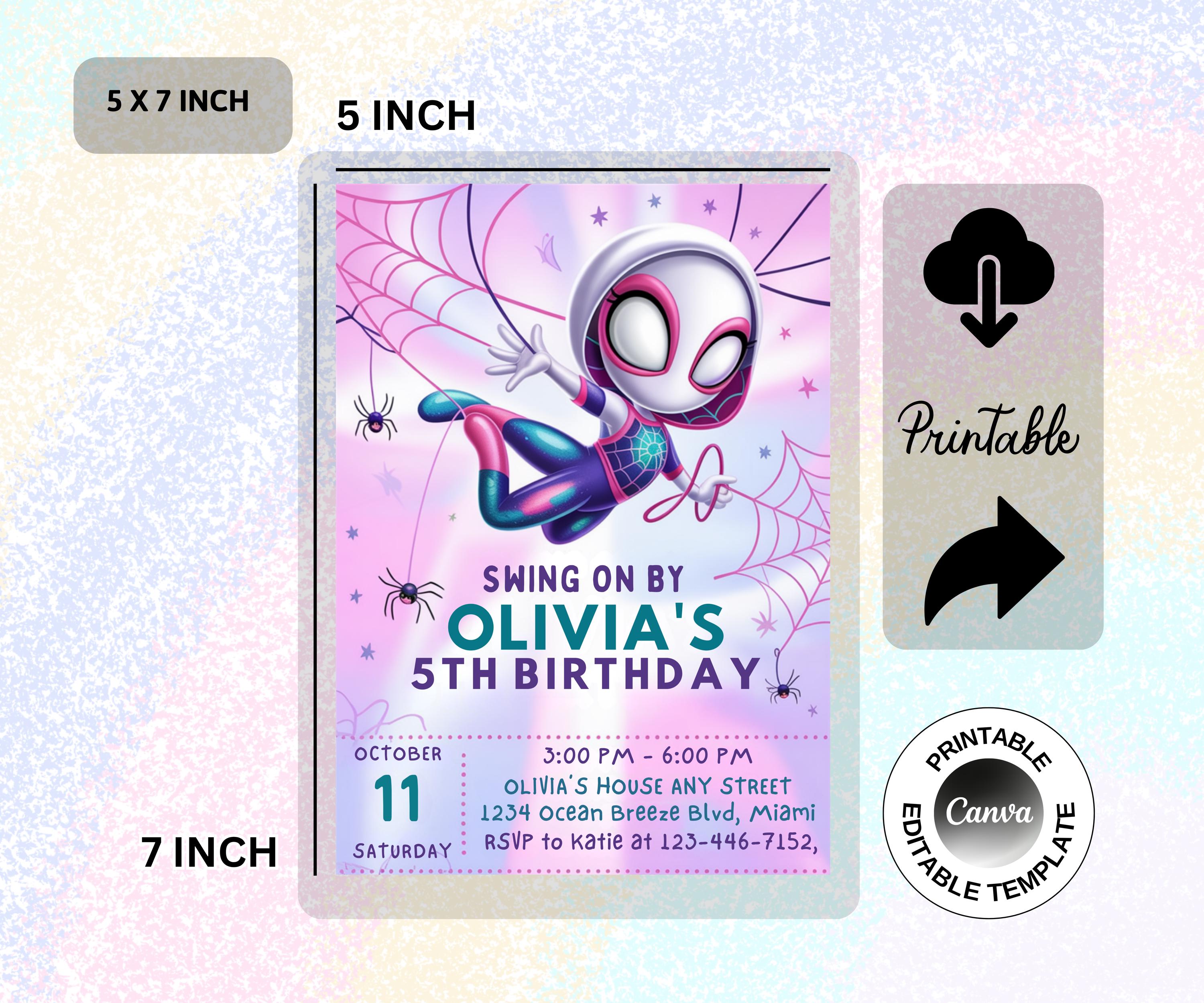 Editable Ghost Spider Birthday Invitation, Spidey Birthday Invite ...
