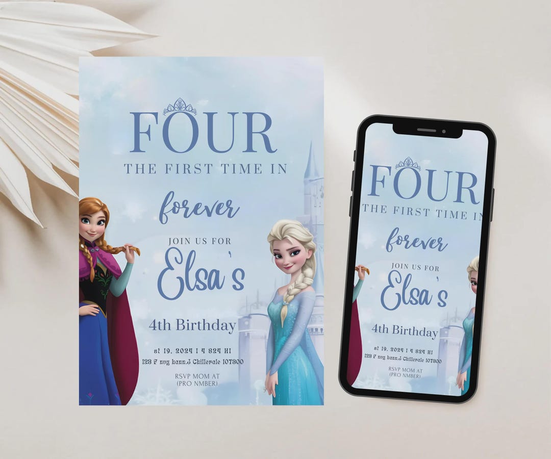 Frozen 4th Birthday Invitation: Elsa & Anna Theme (digital Download 5x7 ...