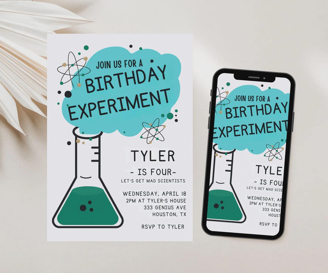Mad Scientist Birthday Invitation: Editable Science Party Template (5x7 ...