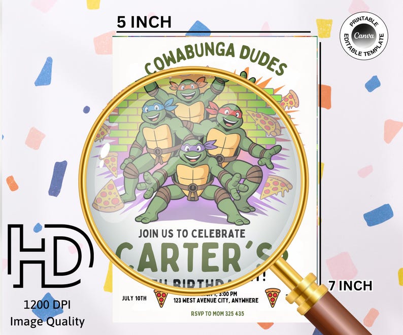 Editable Ninja Turtle Birthday Invitation: Kids Party Template (digital ...