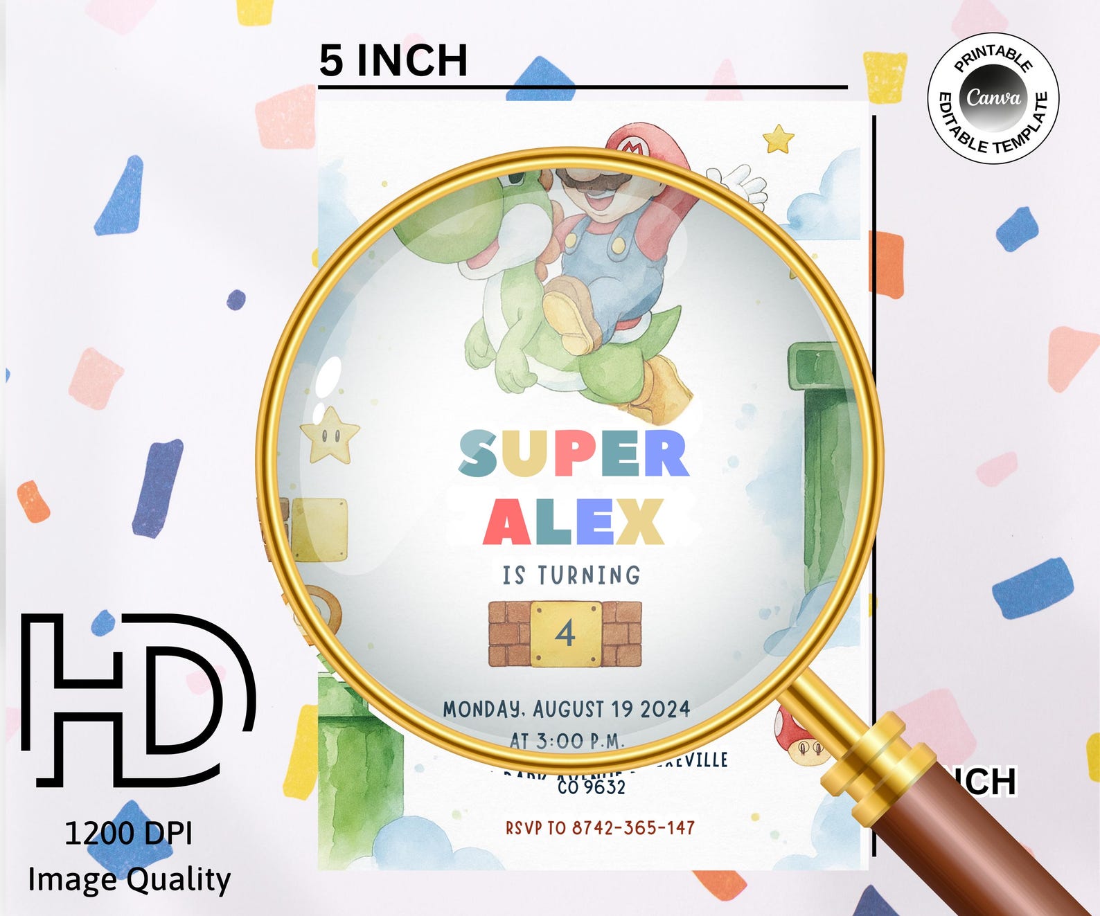 Editable Watercolor Super Mario Birthday Invitation, ANY AGE Nitendo ...