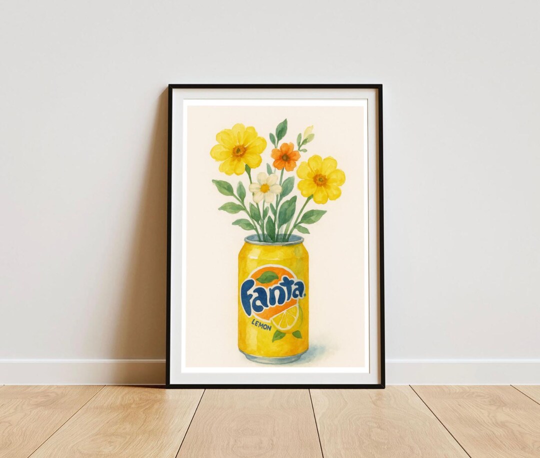 Lemon Fanta Vase & Flowers - Watercolour Style Art Print - Various ...