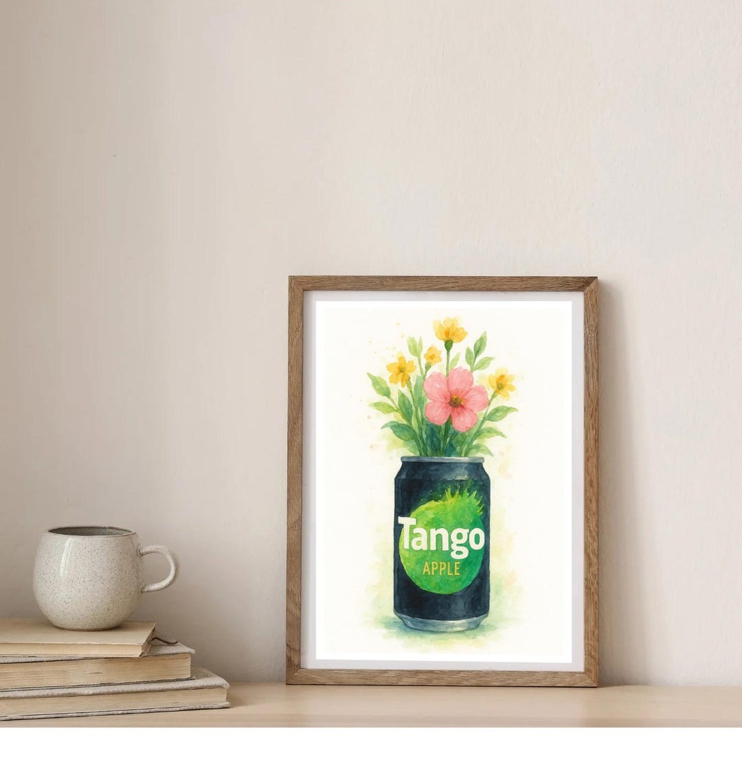 Tango Apple Can With Flower Arrangement - Watercolour Style Art Print a ...