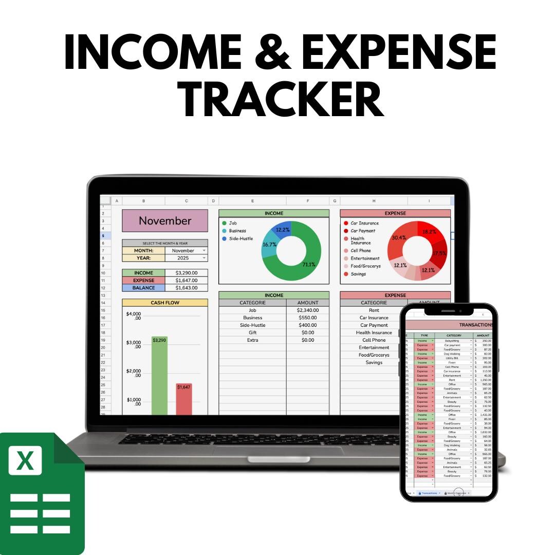 Income & Expense Tracker Google Sheets | Monthly Budget Spreadsheet ...