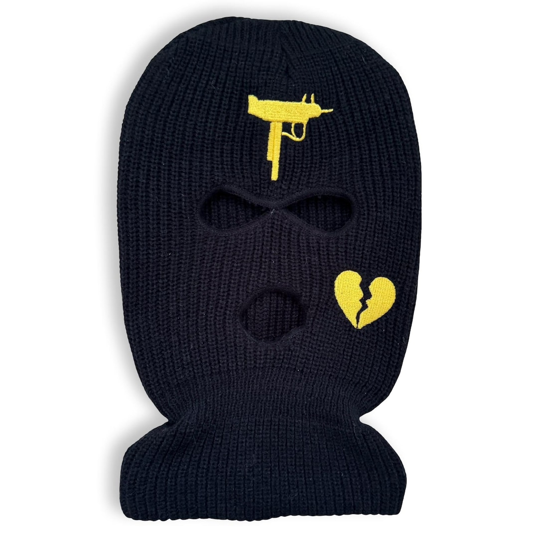 Black Gold Heartbreaker Ski Mask Balaclava – Thick Embroidered Winter ...