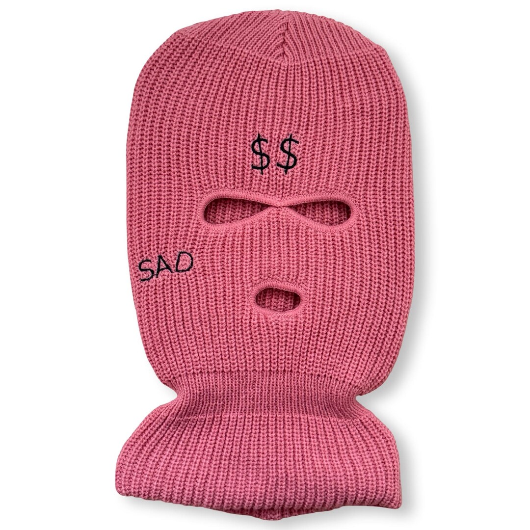 Pink Sad Ski Mask Balaclava – Thick Embroidered Winter Face Covering ...