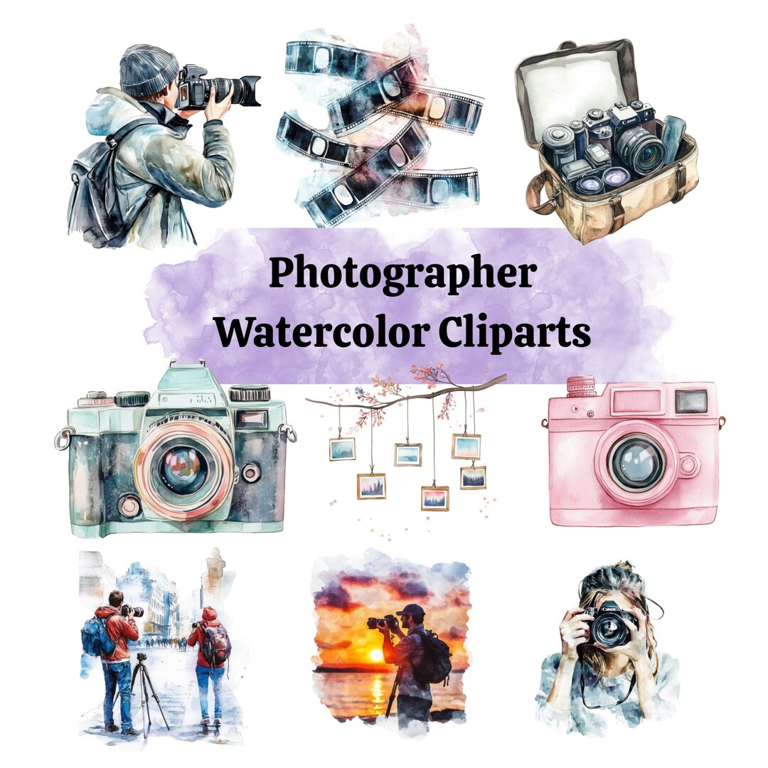 Watercolor Camera Clipart Bundle, Photography Studio Art (digital ...