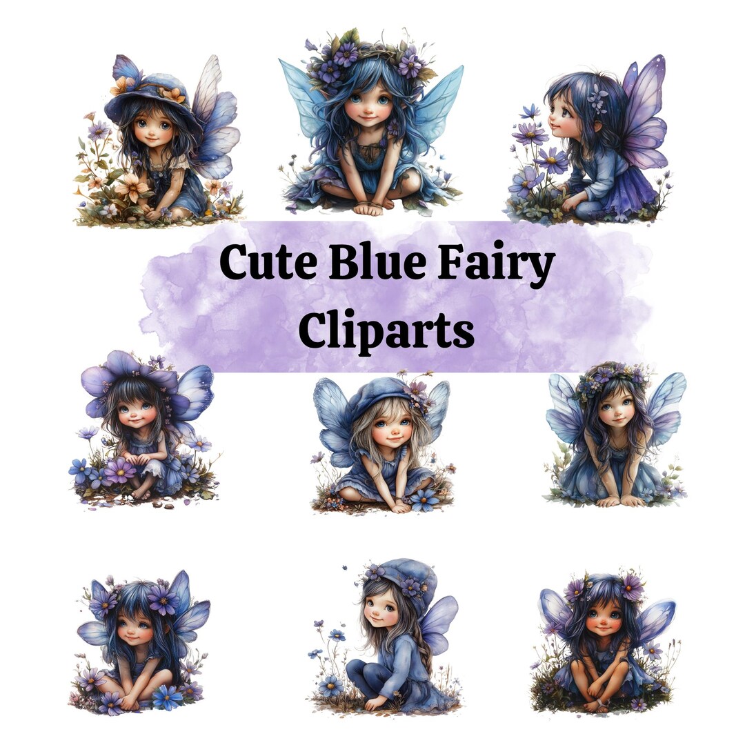 Blue Fairy Clipart Bundle: Watercolor Fantasy Illustrations (digital ...