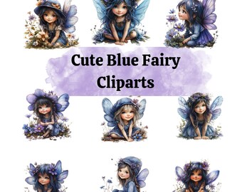 Blue Fairy Clipart Bundle: Watercolor Fantasy Illustrations (digital ...