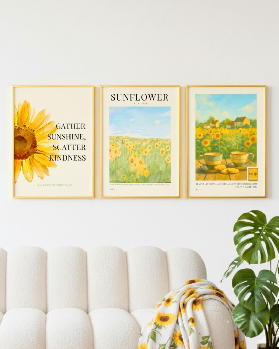 Cozy Sunflower Wall Art Set | Printable Vintage Floral Decor | Warm ...