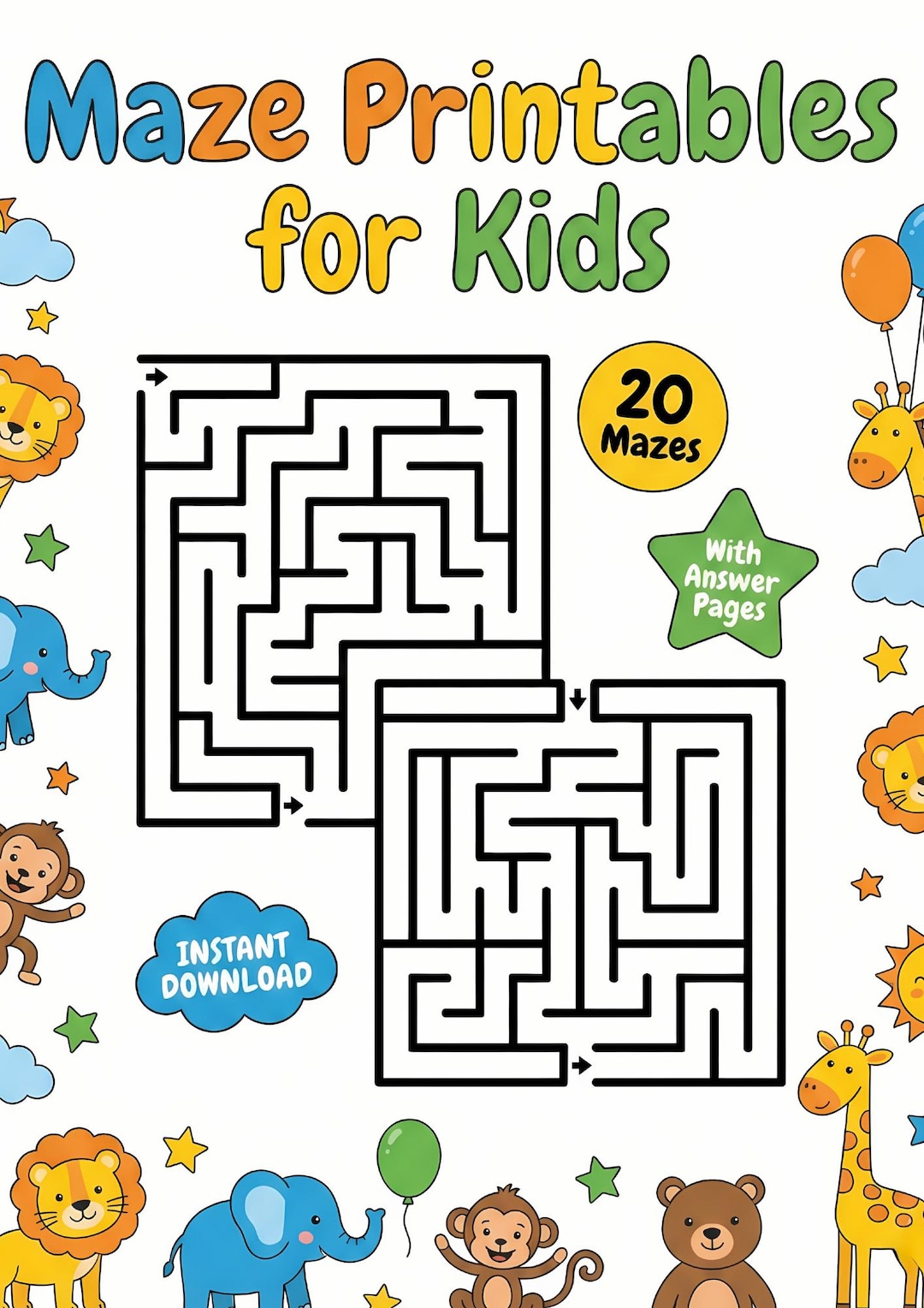 Kids Maze Printables ,20 Fun Mazes With Answer Pages ,instant Download ...