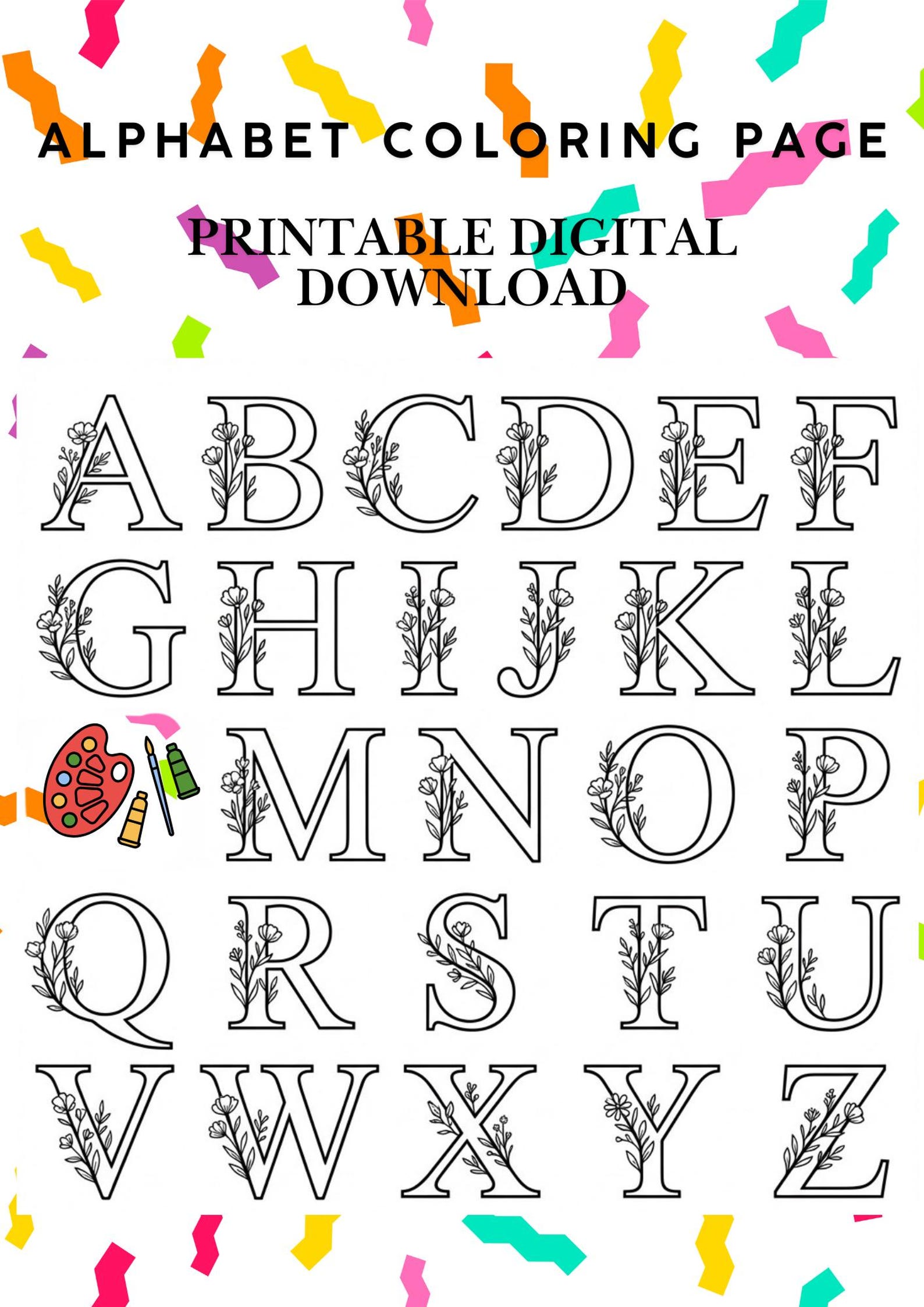 Alphabet Floral Coloring Page , Printable Digital Download for Kids - Etsy