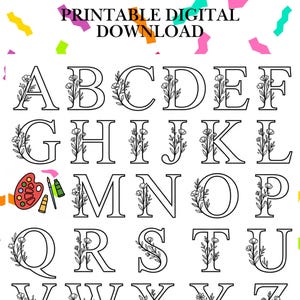 Alphabet Floral Coloring Page , Printable Digital Download for Kids - Etsy