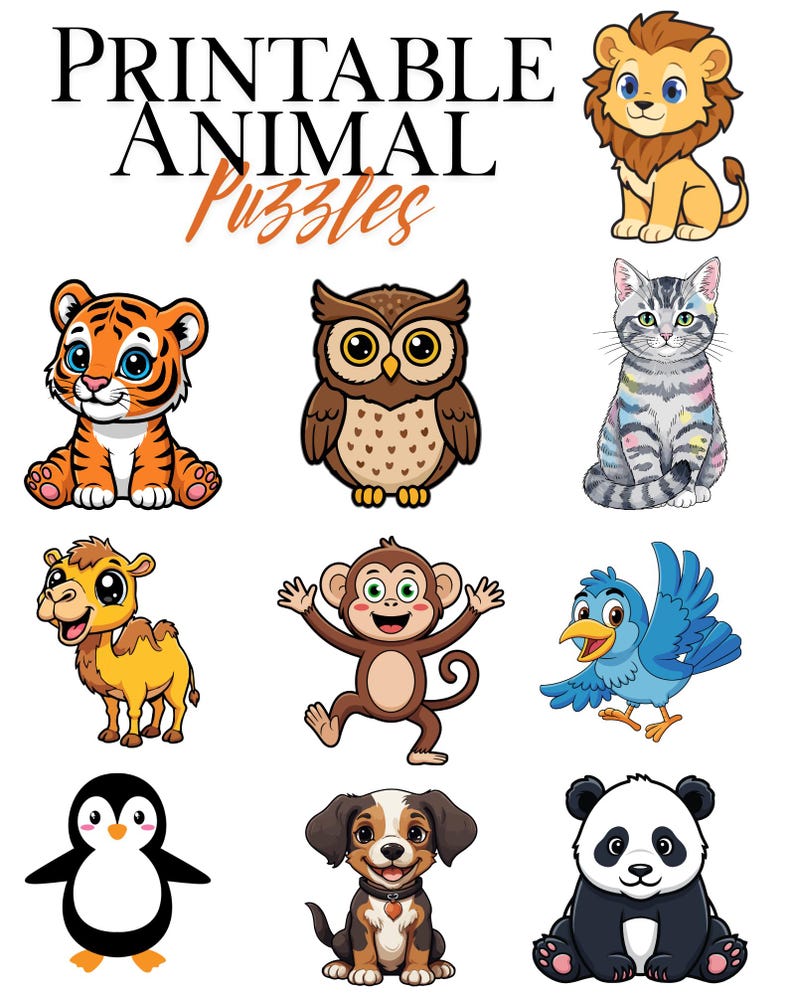 Printable Animal Puzzles for Kids ,cute Animals Jigsaw Puzzle Pack ...