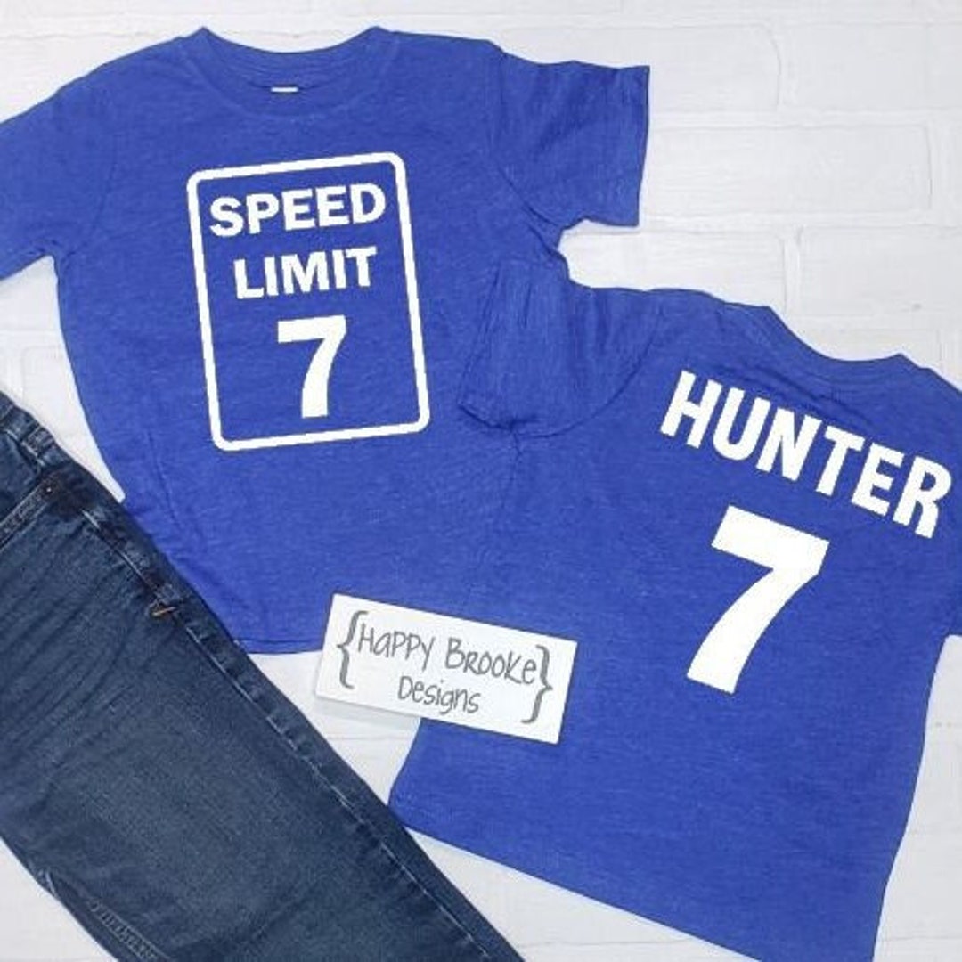 Speed Limit 7 - 7th Birthday Shirt - Name on Back - Birthday Boy ...