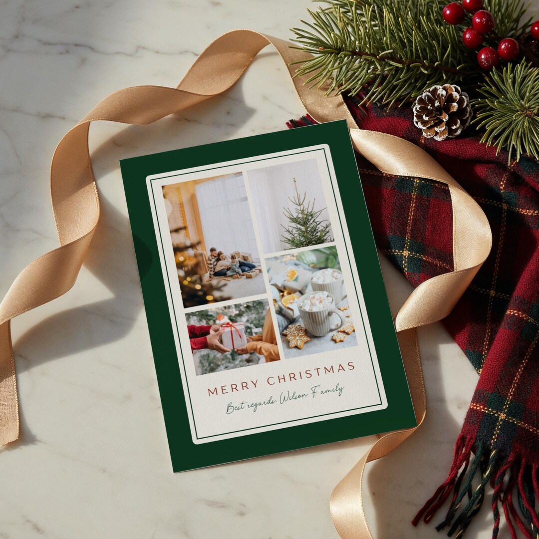 Elegant Christmas Photo Card Template, Canva Editable (3 Sizes) - Etsy