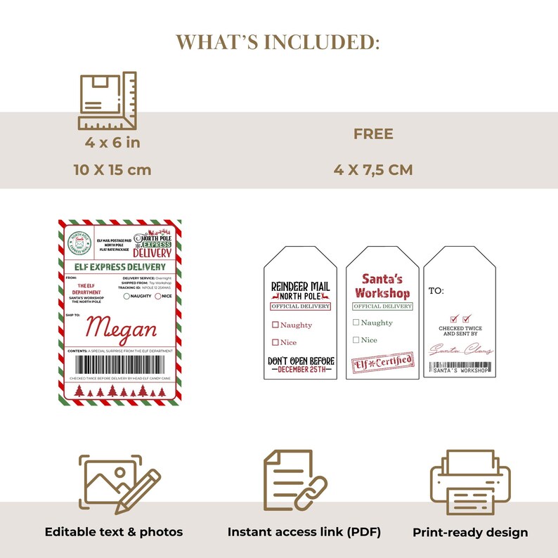 Elf Delivery Tag Printable – Editable Name – North Pole Label + 3 Free ...