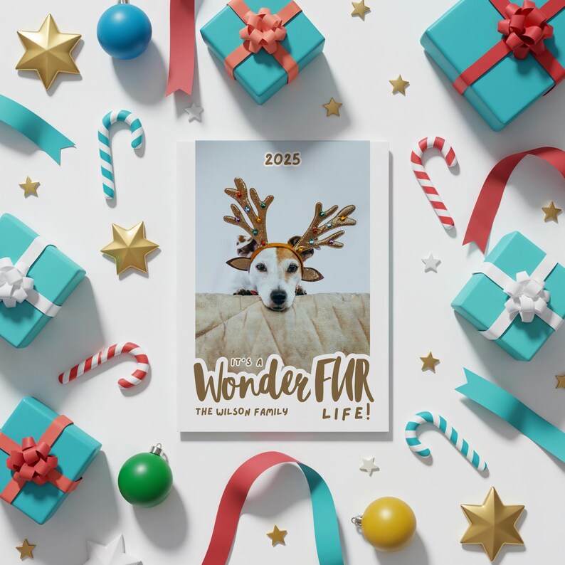 Funny Pet Christmas Card Template, 'wonder FUR Life' (canva Template ...