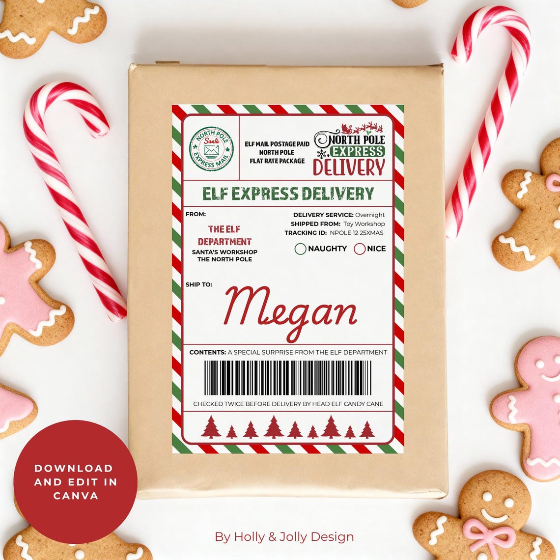 Elf Delivery Tag Printable – Editable Name – North Pole Label + 3 Free ...