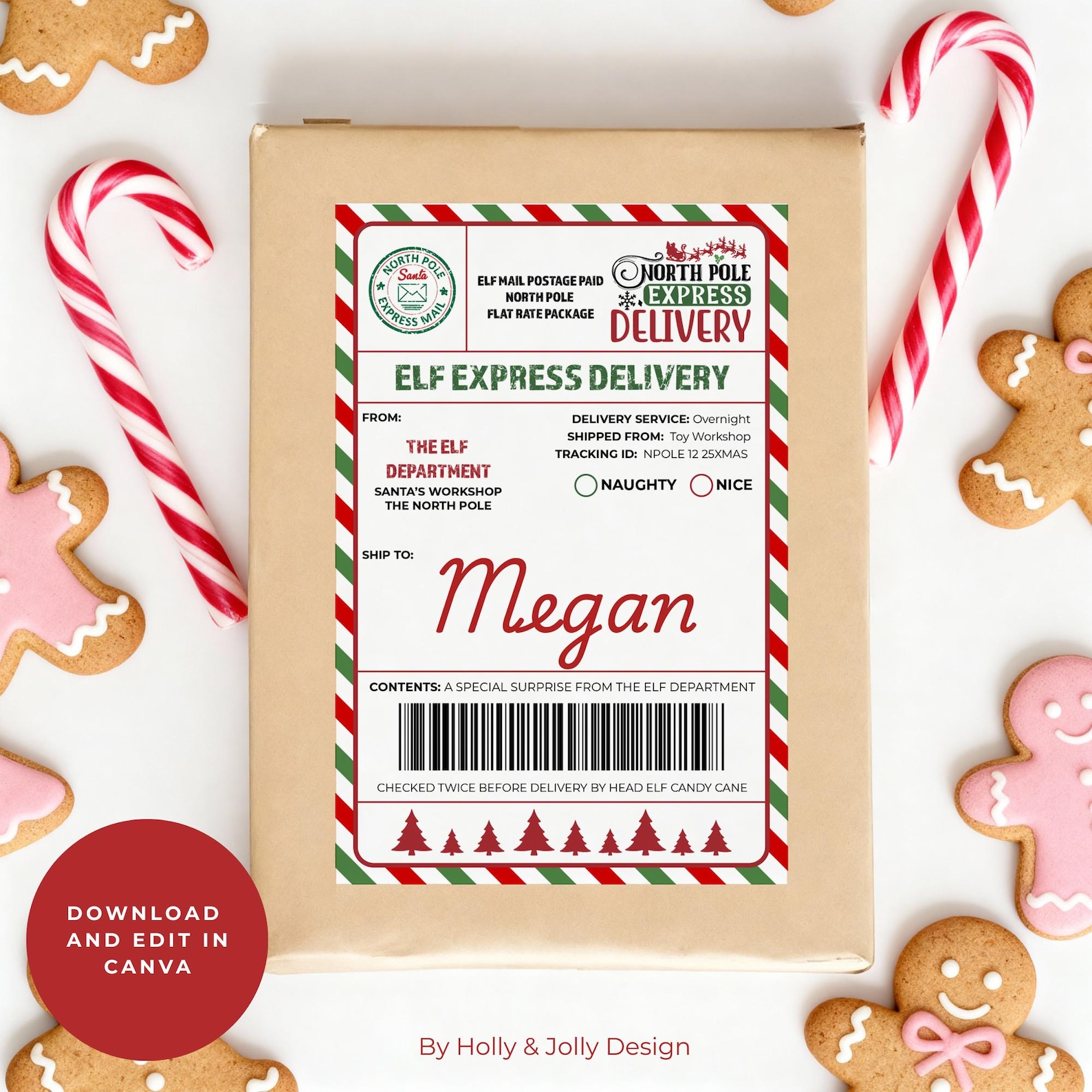 Elf Delivery Tag Printable – Editable Name – North Pole Label + 3 Free ...