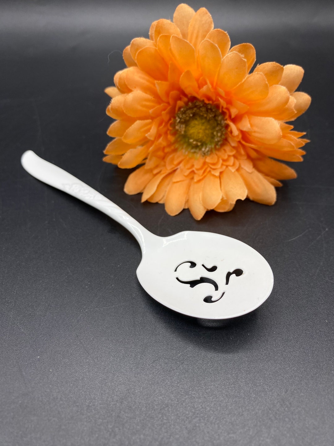 Bon Bon Spoon in White Enamel, Vintage Silver Plate Re-cycled by BMC ...