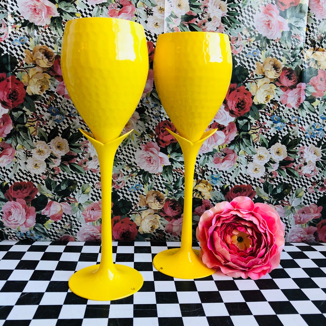 Pair of Large Yellow Tulip Wine Goblets, Vintage Silver Plated ...