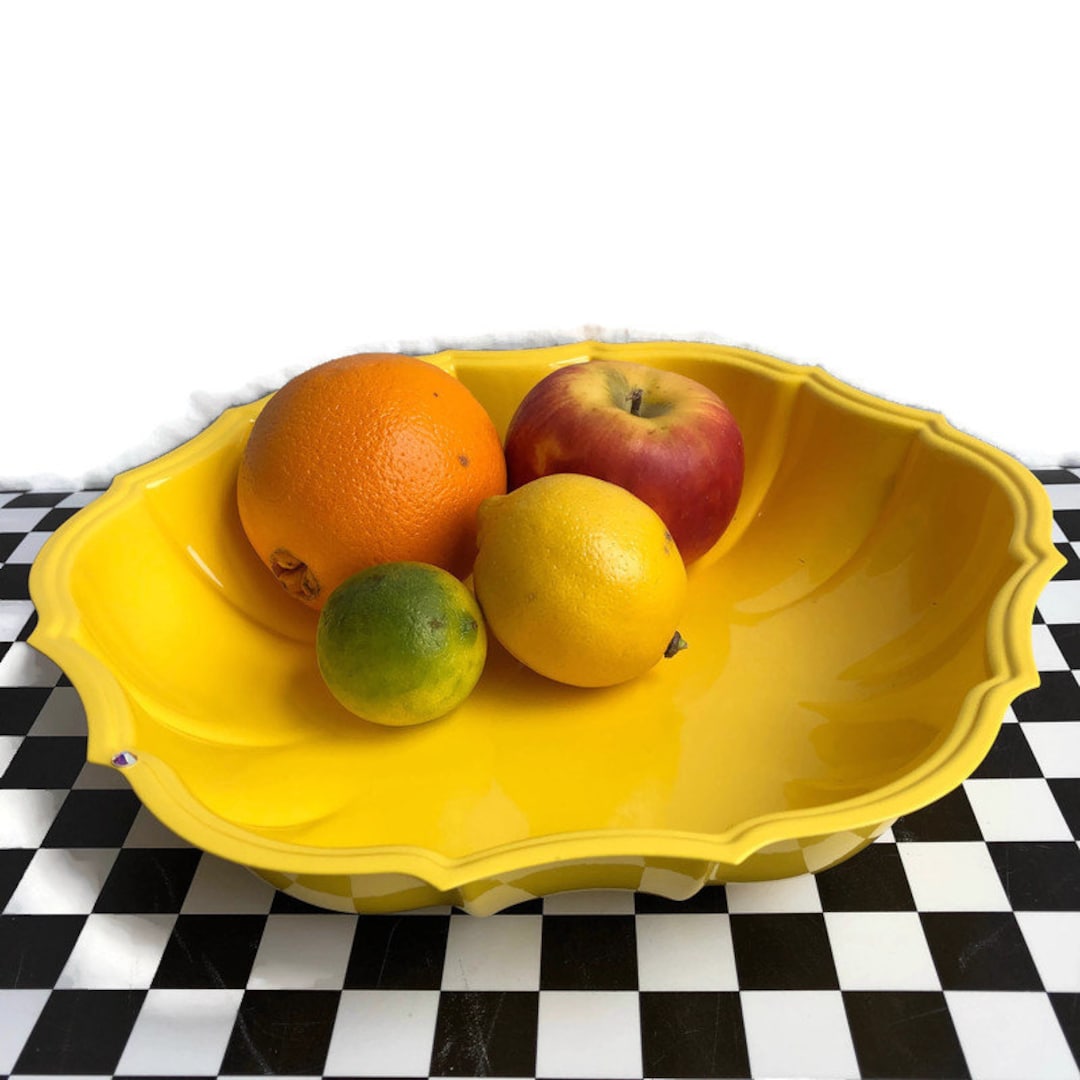 10” Yellow Fruit Bowl Dish, Retro Wedding, Up-cycled Vintage Silver ...