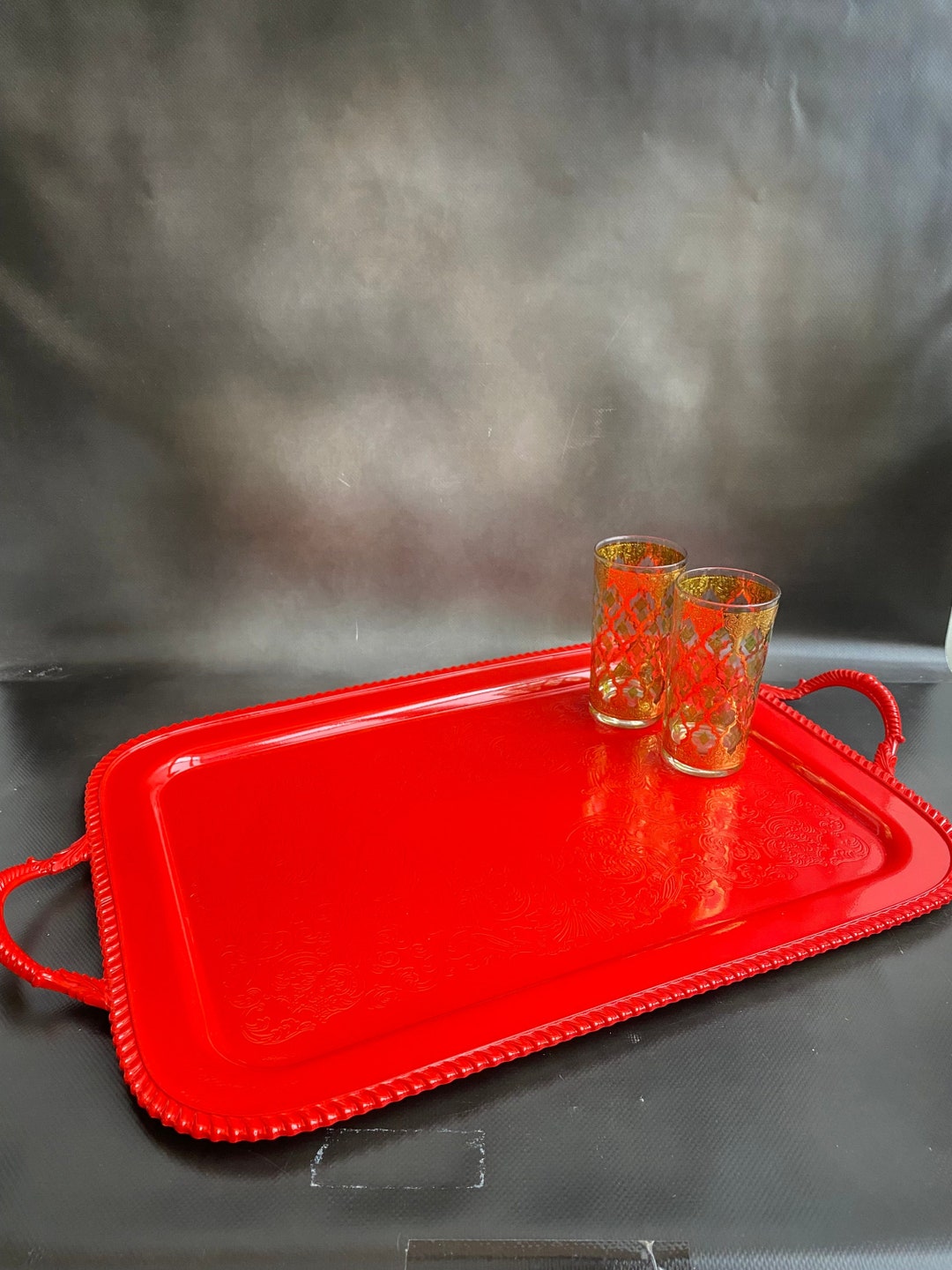 Huge Red Large Handled Tray, Antique Silver Plate Resurfaced in Bright ...