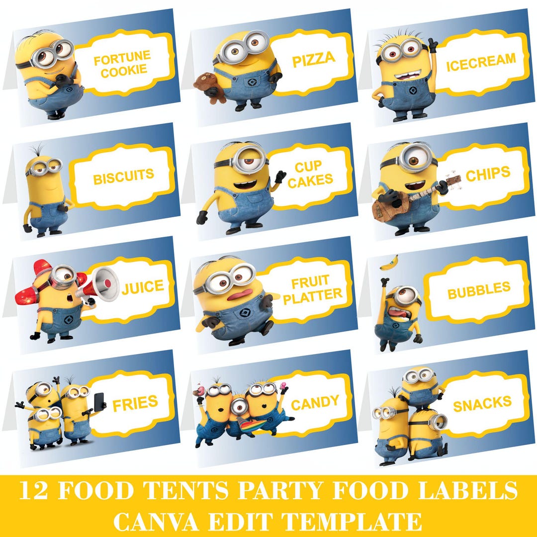 Minions 12 Food Tent Party Place Card Minions Table Tent Party Decor ...