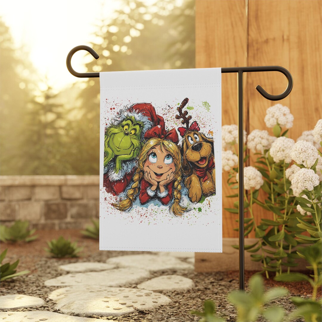 Grinch, Cindy Lou Who & Max Illustration Garden Flag | Christmas House ...