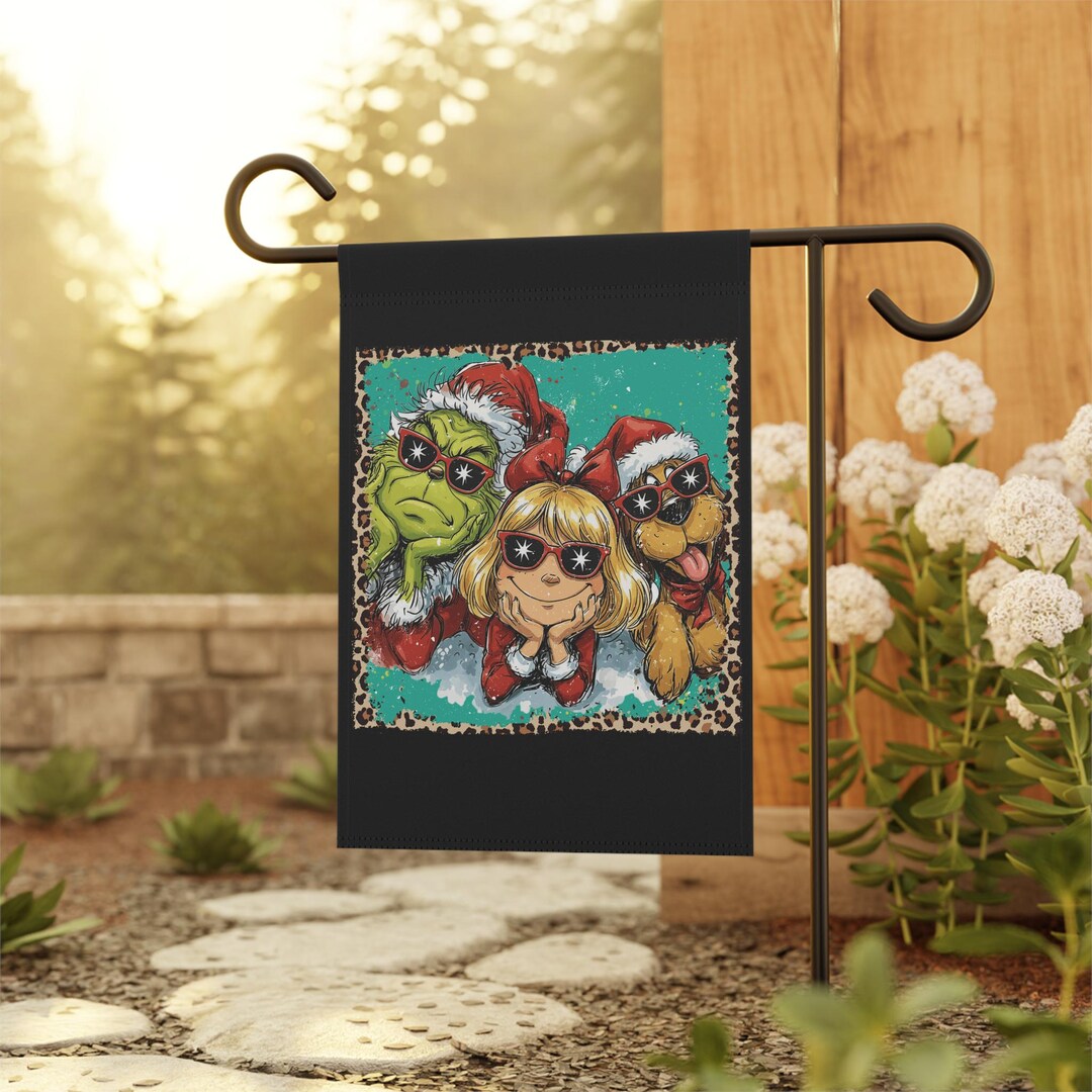 Grinch Cindy Lou Who Dog Santa Hat Garden Flag | House Banner, Leopard ...