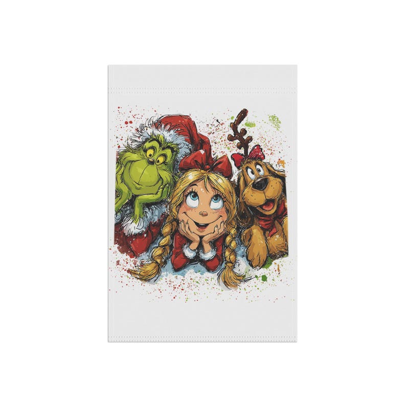 Grinch, Cindy Lou Who & Max Illustration Garden Flag | Christmas House ...
