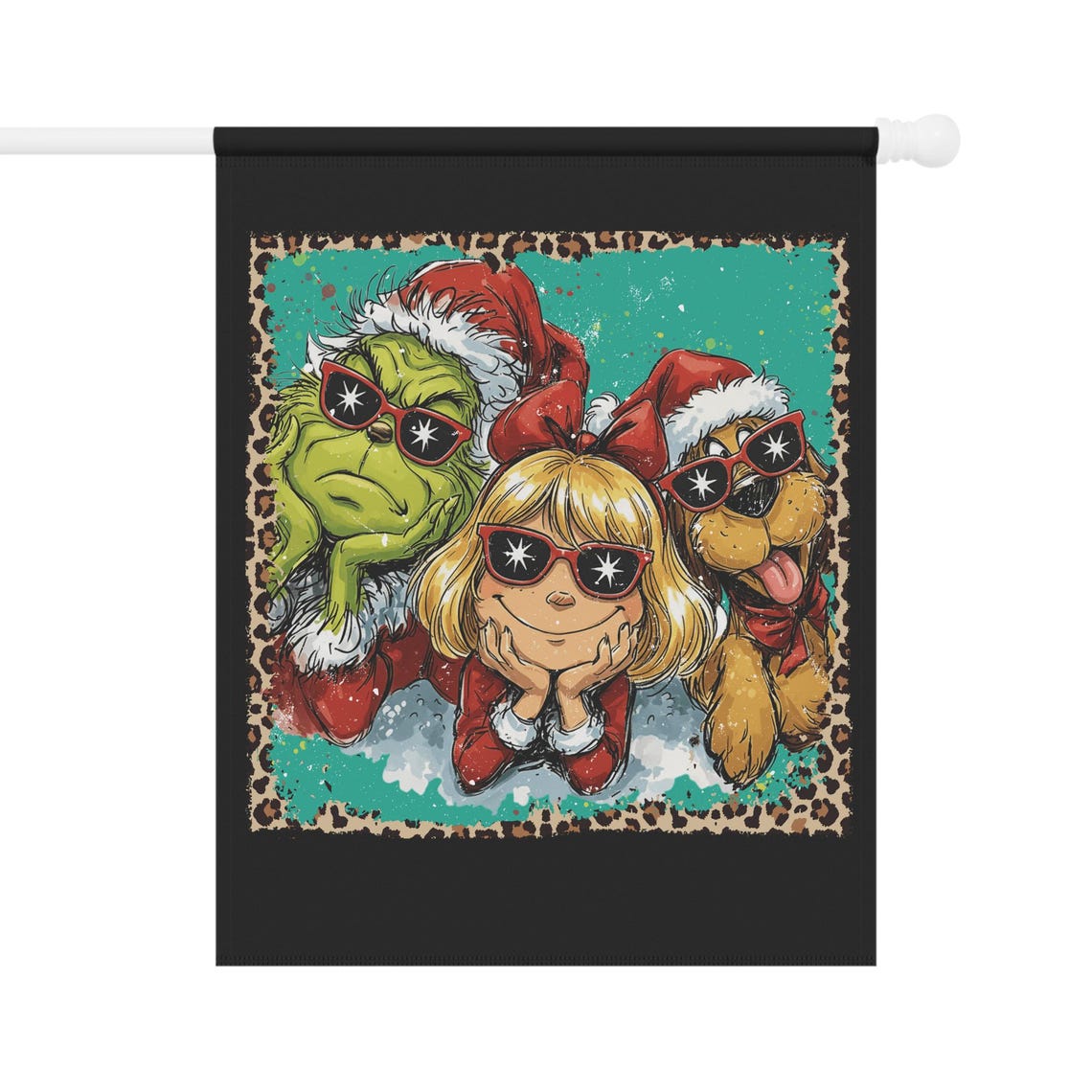 Grinch Cindy Lou Who Dog Santa Hat Garden Flag | House Banner, Leopard ...