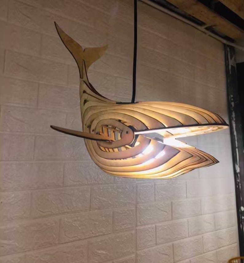 Decorative Wooden Wall Lamp in the Shape of a Whale - Etsy