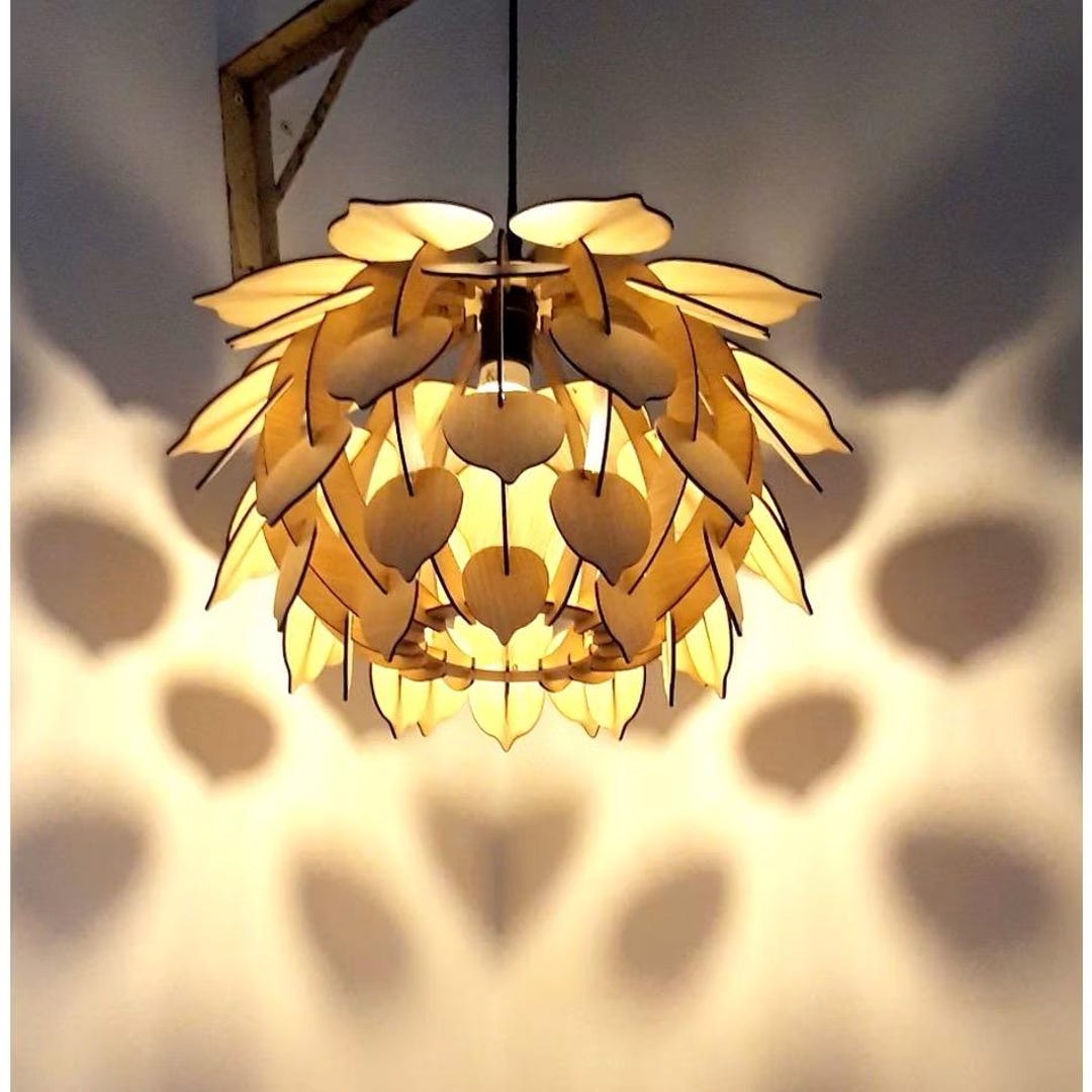 Lotus Shaped Wooden Ceiling Lamp for Decorating Living Room, Bar and ...
